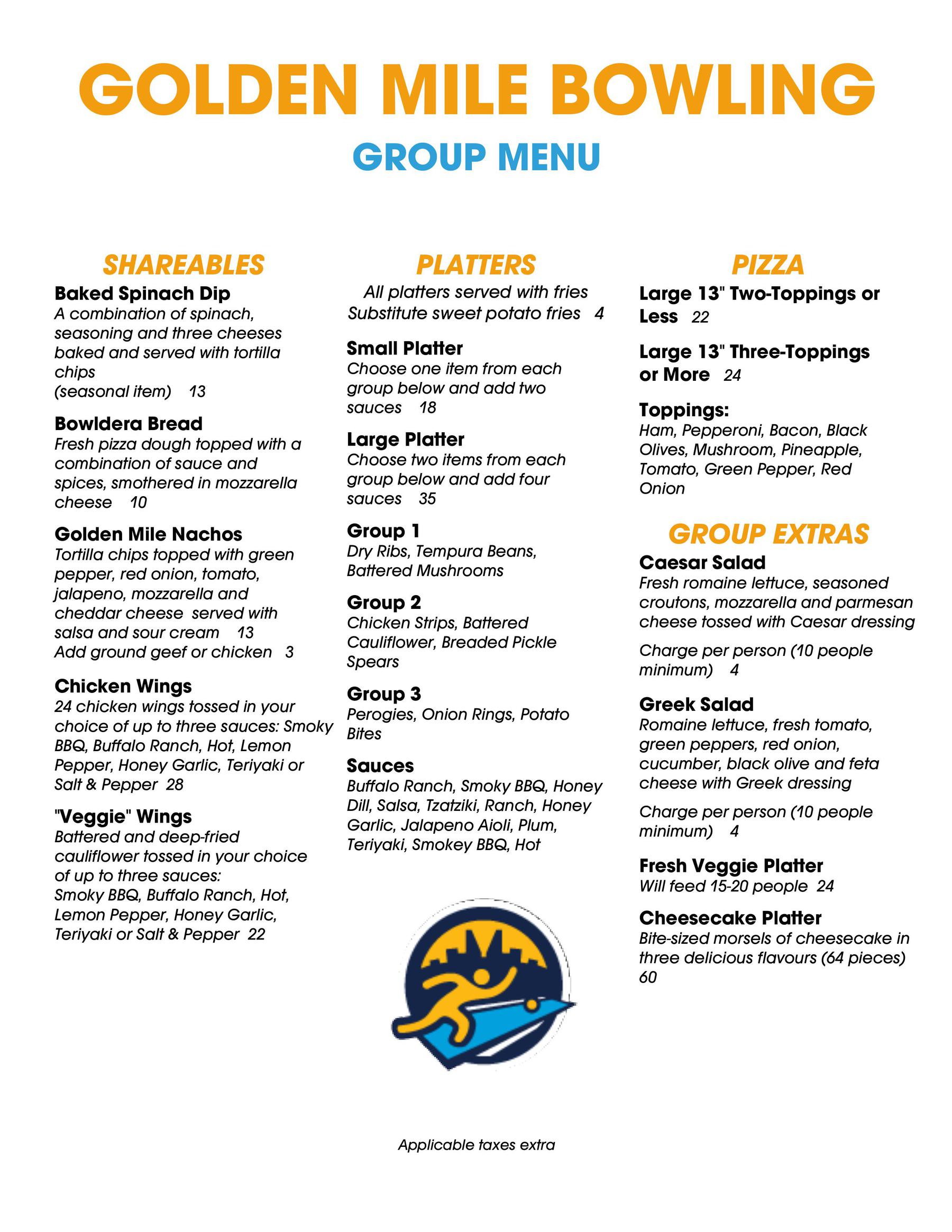 Menu | Golden Mile Bowling